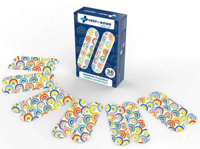 Sunny Rainbow Flex-Fabric Bandages (36 Count) - KEEP>GOING First Aid